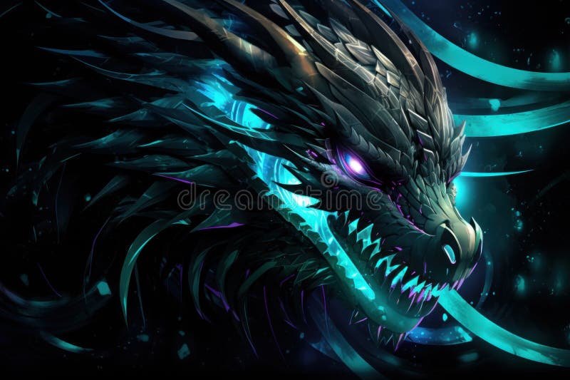 Fantasy Neon Dragon. Fantasy Dragon Head with Glowing Eyes Stock Image ...