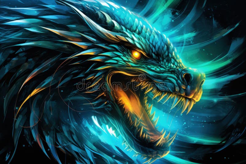 Fantasy Neon Dragon. Fantasy Dragon Head with Glowing Eyes Stock Image ...