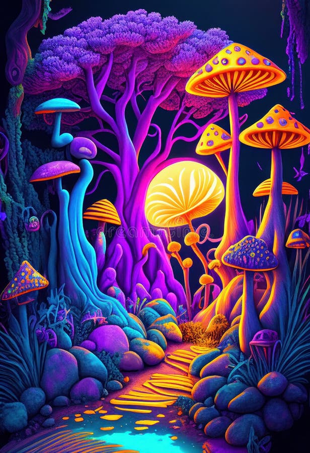 Fantasy of Neon Forest Glowing Colorful Like Fairytale. (Created with ...