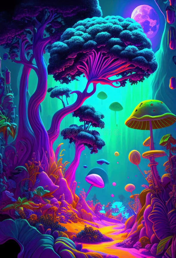 Fantasy of Neon Forest Glowing Colorful Like Fairytale. (Created with ...