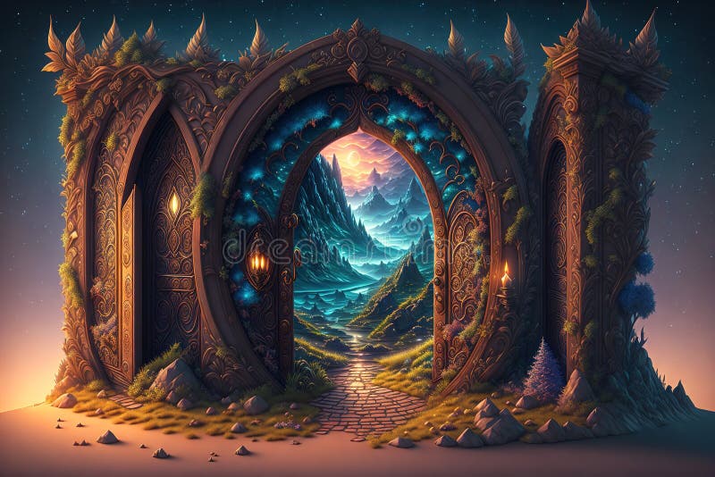 Fantasy Night Landscape with Enchanted Elven Doorway To Another ...