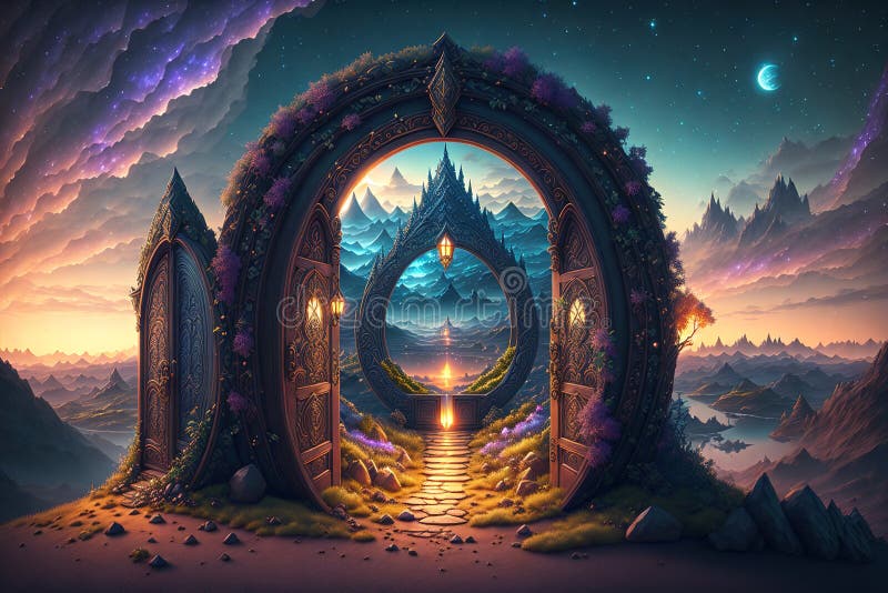 Fantasy Night Landscape with Enchanted Elven Doorway To Another ...