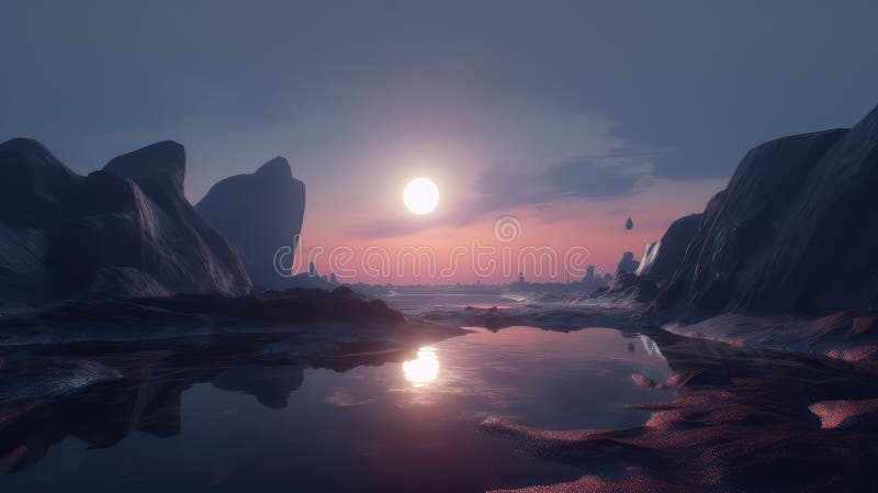 Fantasy Night Landscape with Full Moon. Generative AI Stock ...