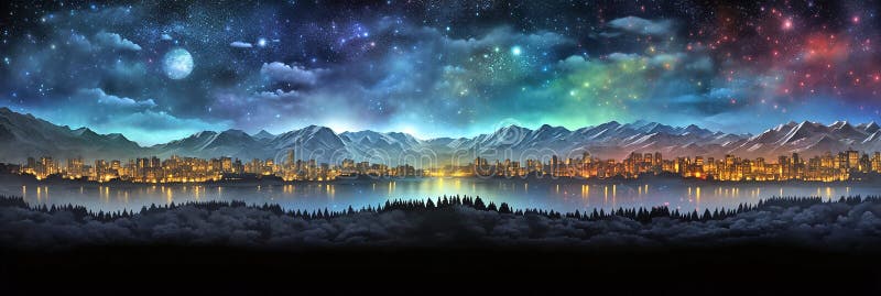 Panoramic Night View of the Bridge, Magical Cityscape. Generative AI ...