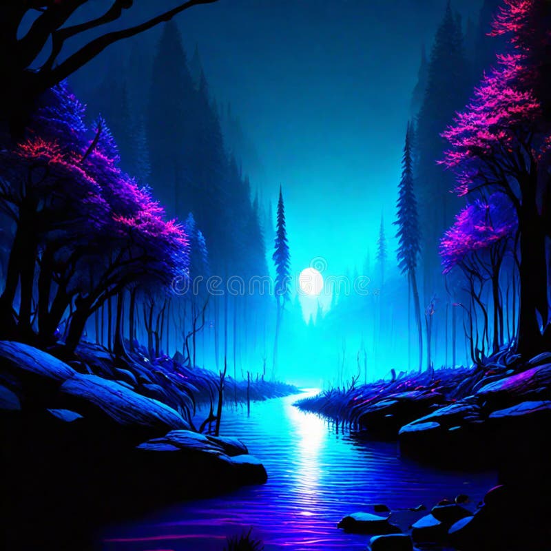 Fantasy Night Landscape with Flowers and Stars. 3D Vector Illustration ...