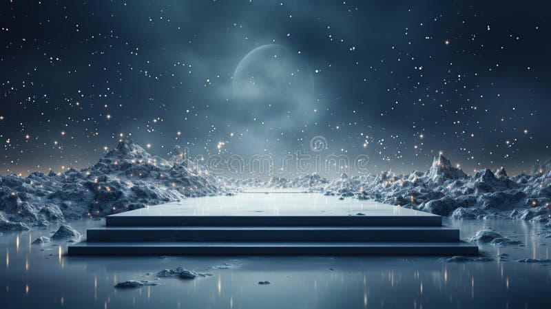 Fantasy Night Landscape with Stone Steps and Moon Stock Illustration ...