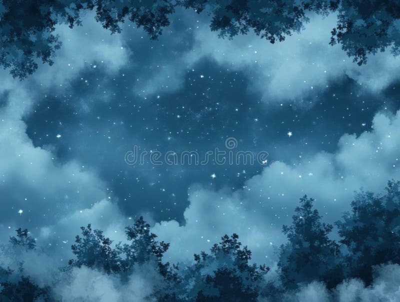 Fantasy Night Sky with Clouds and Stars. Vector Illustration for Your ...