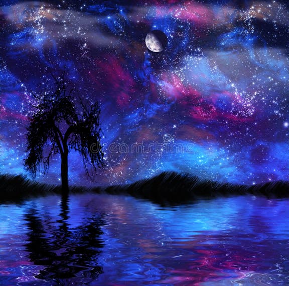 Fantasy Nightscape stock illustration. Illustration of digital - 5174273