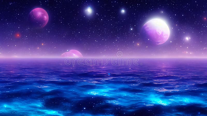 Fantasy Ocean of the Galaxy Stock Illustration - Illustration of full ...
