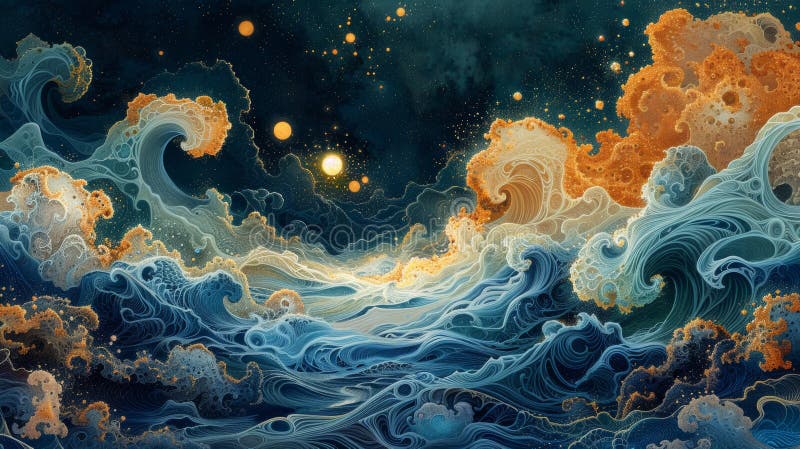 Fantasy Ocean Waves with Starry Sky Stock Image - Image of ocean, stars ...