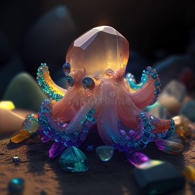 Fantasy Octopus Generative AI Illustration with Neon Lights Stock ...