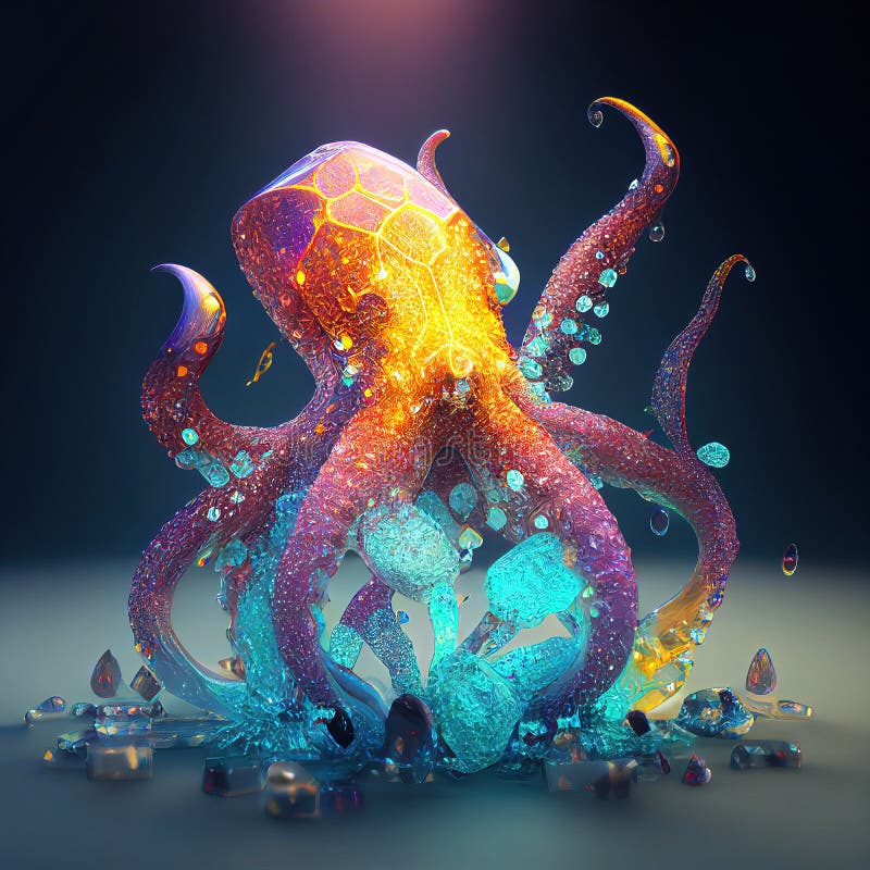 Fantasy Octopus Generative AI Illustration with Neon Lights Stock ...