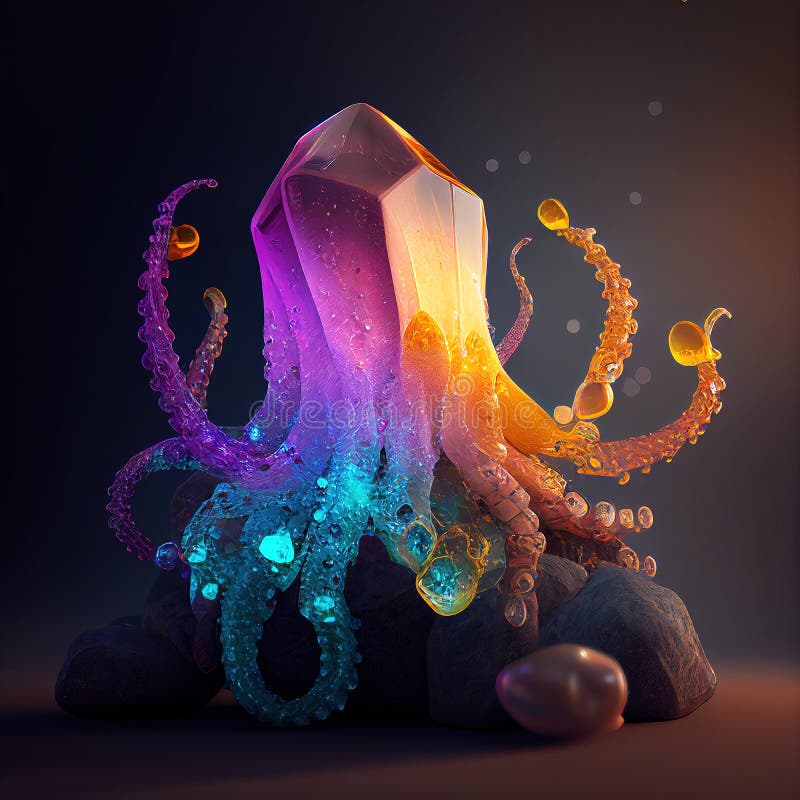 Fantasy Octopus Generative AI Illustration with Neon Lights Stock ...