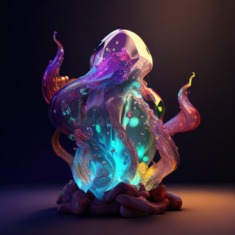 Fantasy Octopus Generative AI Illustration with Neon Lights Stock ...