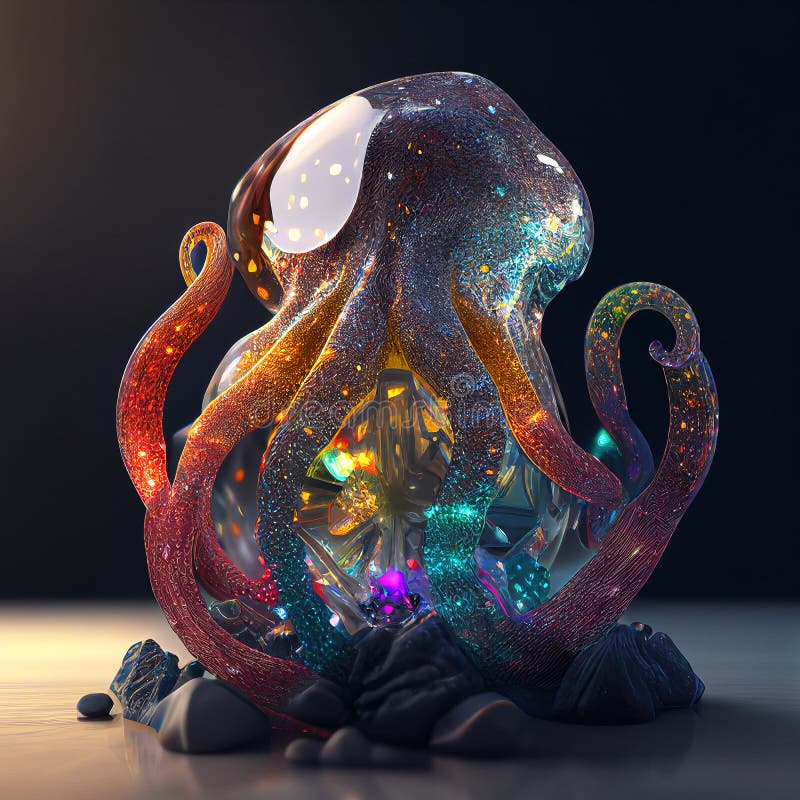 Fantasy Octopus Generative AI Illustration with Neon Lights Stock ...