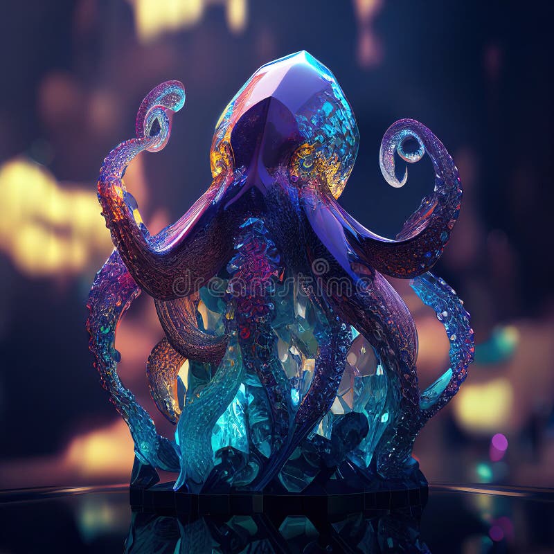 Fantasy Octopus Generative AI Illustration with Neon Lights Stock ...