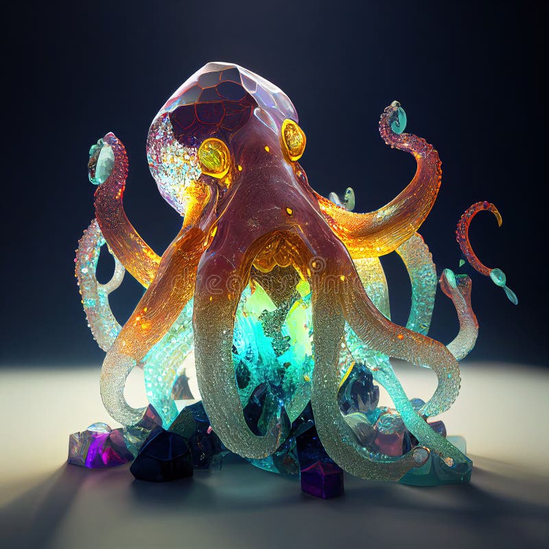 Fantasy Octopus Generative AI Illustration with Neon Lights Stock ...