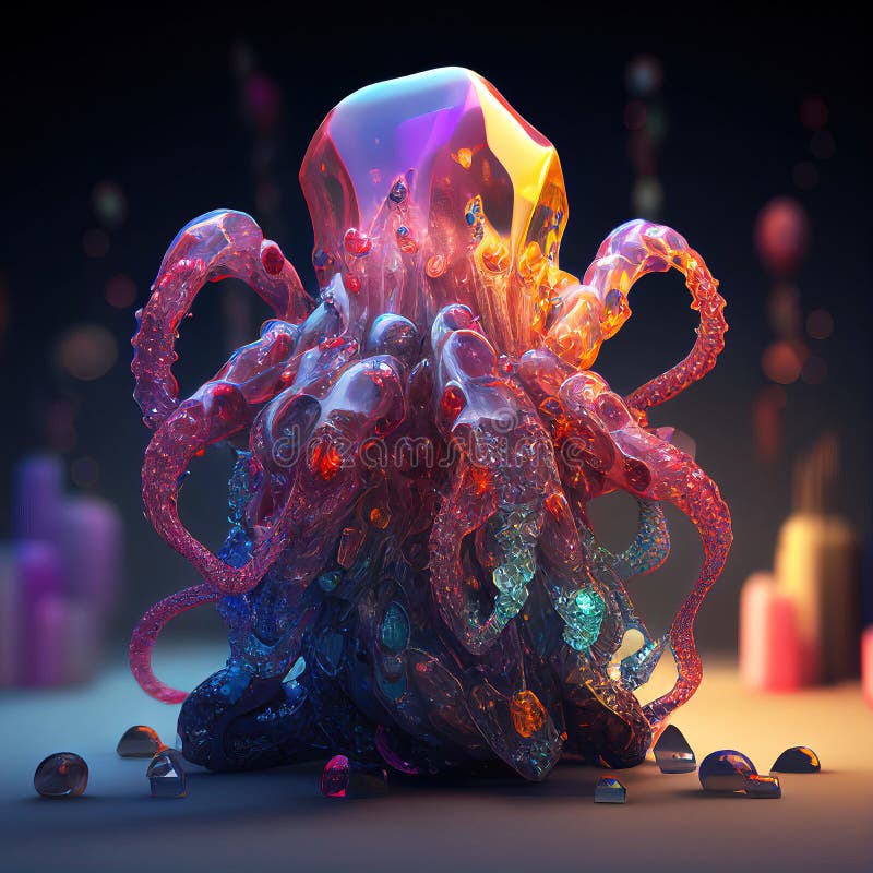 Fantasy Octopus Generative AI Illustration with Neon Lights Stock ...