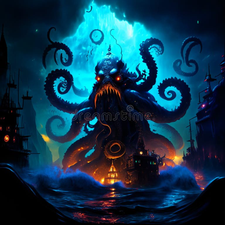 Fantasy Octopus in the Ocean. 3d Rendering. Computer Digital Drawing ...