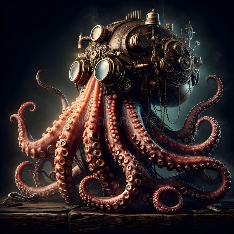 Fantasy Octopus in Steampunk Style, at the Bottom of the Ocean ...