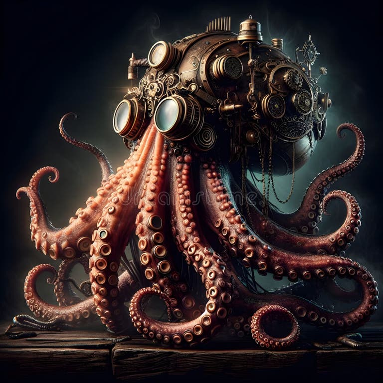 Fantasy Octopus in Steampunk Style, at the Bottom of the Ocean ...