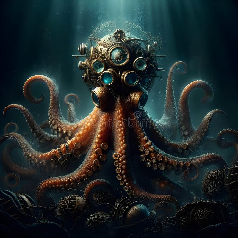 Fantasy Octopus in Steampunk Style, at the Bottom of the Ocean ...