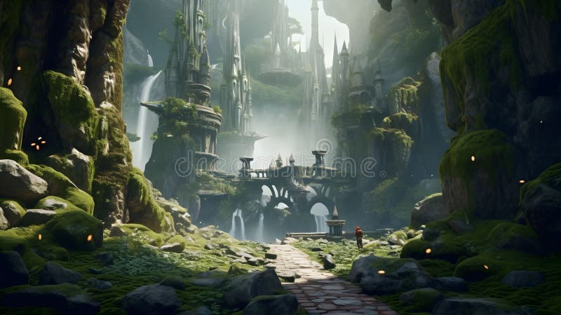 Fantasy onward environment stock image. Image of fountain - 299603285