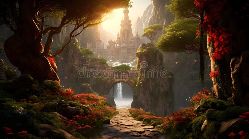 Fantasy onward environment stock illustration. Illustration of landmark ...