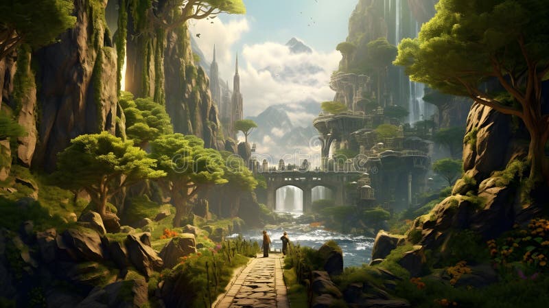 Fantasy onward environment stock illustration. Illustration of evening ...