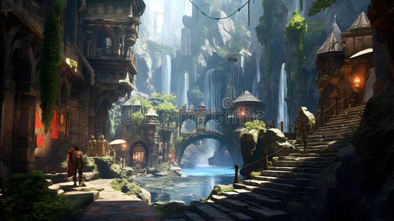 Fantasy onward environment stock illustration. Illustration of tree ...