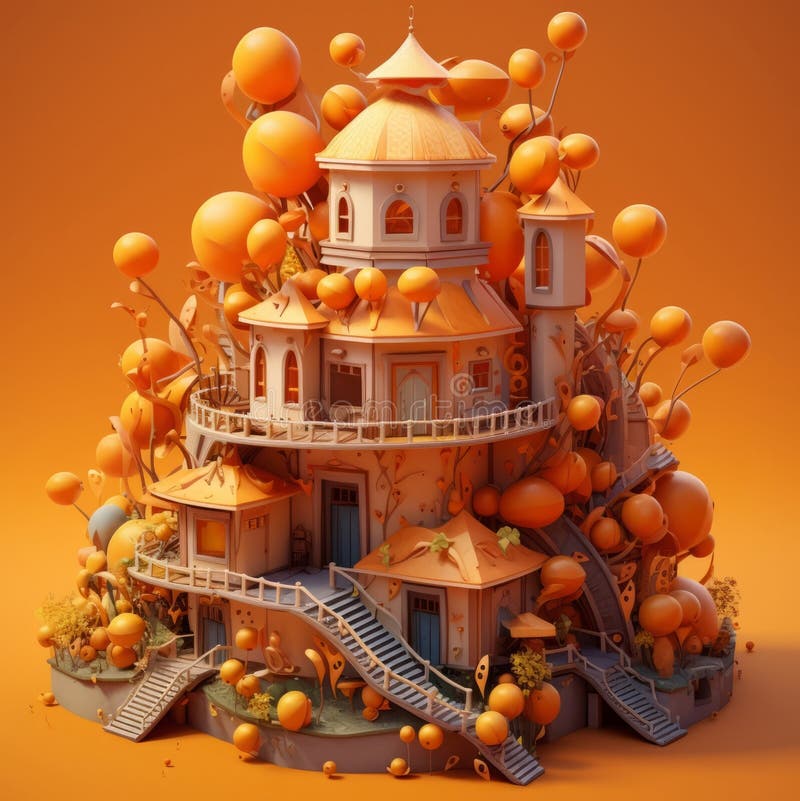 A Fantasy Orange House 3d with Orange Trees on it and a Lot of Oranges ...