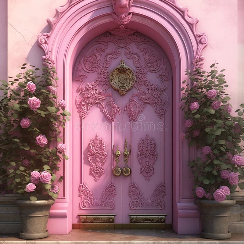 Generative AI: Fantasy Ormanet Pink Old Front Door Stock Illustration ...