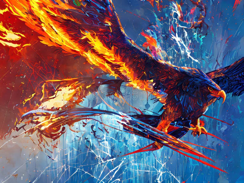 Fantasy Painting of a Dinamic Flying Eagle. Stock Illustration ...