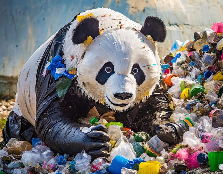 Fantasy Panda Made of Plastic and Other Waste in a Garbage Dump ...