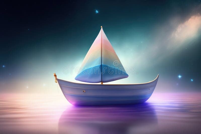Generative AI: Fantasy Paper Boat Sailing in a Magic Landscape Stock ...