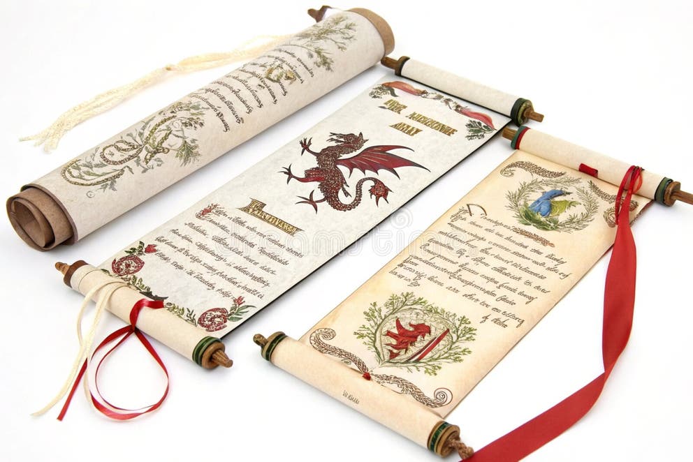 Fantasy Paper or Parchment Scroll Banners Set Isolated on White Stock ...