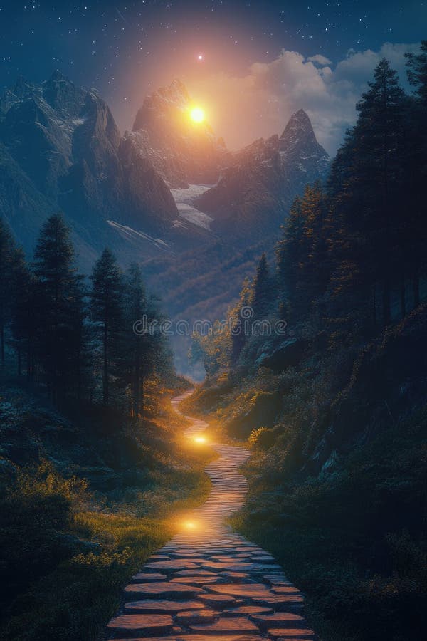 Fantasy Pathway in Alpine Forest Stock Photo - Image of trail ...