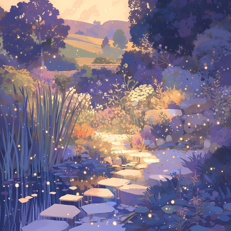 Fantasy Pathway in Enchanted Garden Stock Illustration - Illustration ...