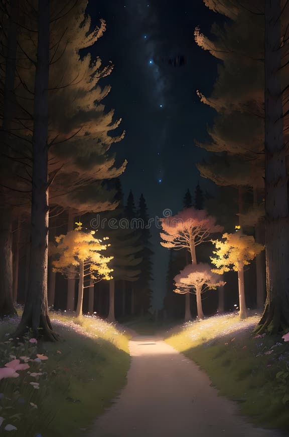 Fantasy Pathway in Night Ai Generated Stock Illustration - Illustration ...