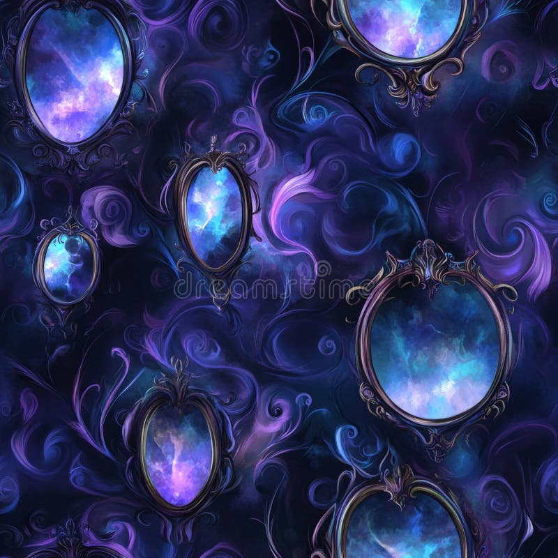 Fantasy Pattern Enchanted Mirrors Reflecting Different Magical Realms ...