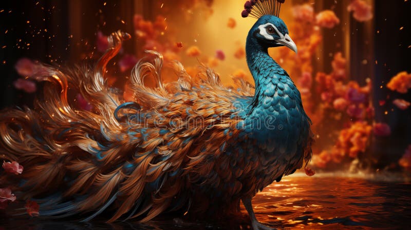 Fantasy peacock in fire stock illustration. Illustration of elegant ...