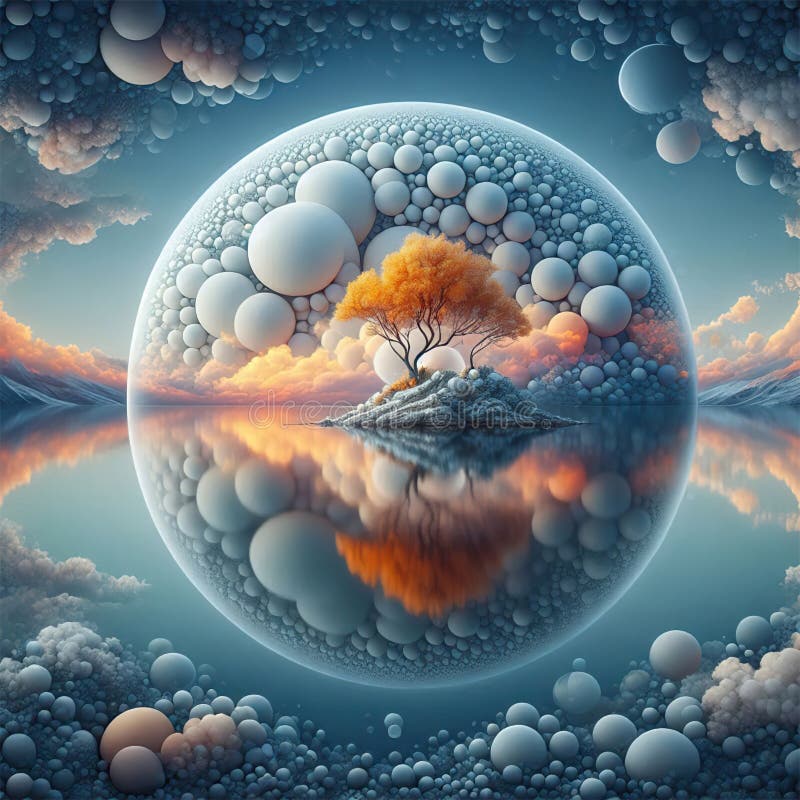 Fantasy Persistence of Vision Bubble Tree and Lake Stock Illustration ...