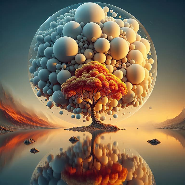 Fantasy Persistence of Vision Bubble Tree and Lake Stock Illustration ...