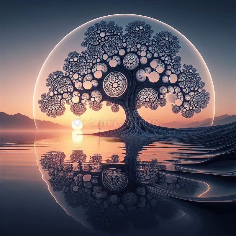 Fantasy Persistence of Vision Bubble Tree and Lake Stock Illustration ...