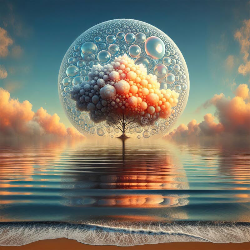 Fantasy Persistence of Vision Bubble Tree and Lake Stock Illustration ...