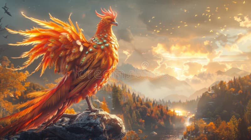 A Fantasy Phoenix Bird with Heaven Background Stock Image - Image of ...