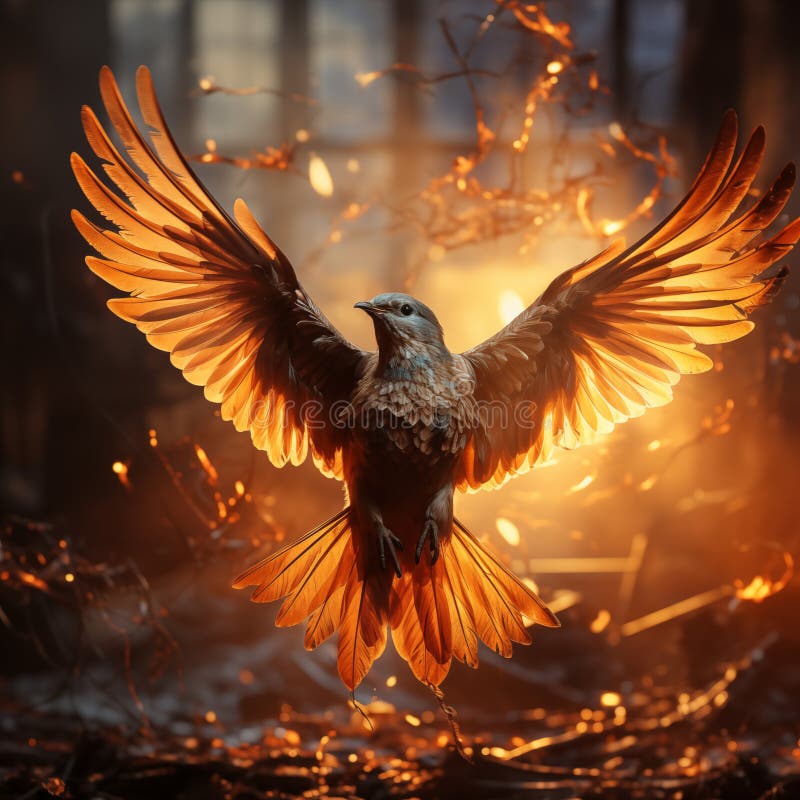 Fantasy Phoenix in a Sunlight Background Stock Illustration ...