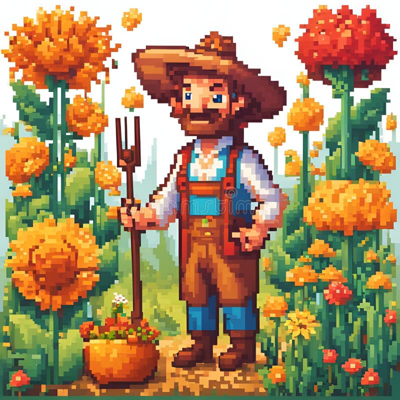 Fantasy pixel art farmer stock illustration. Illustration of comics - 347946140