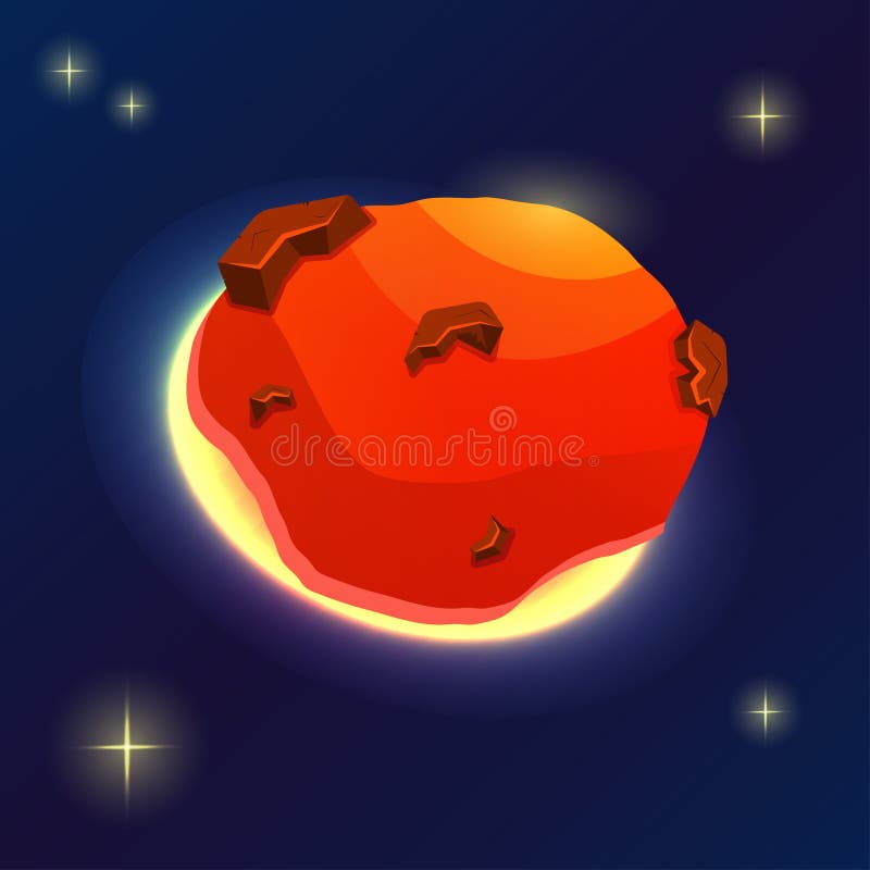 Fantasy Planet Cartoon with Fire and Stone. Red Magic Round Planet with ...