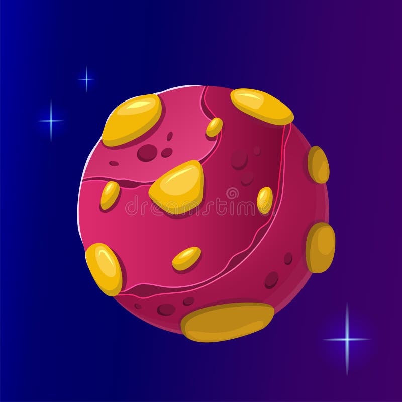 Fantasy Planet Cartoon with Stone. Pink Magic Round Planet with Stone ...